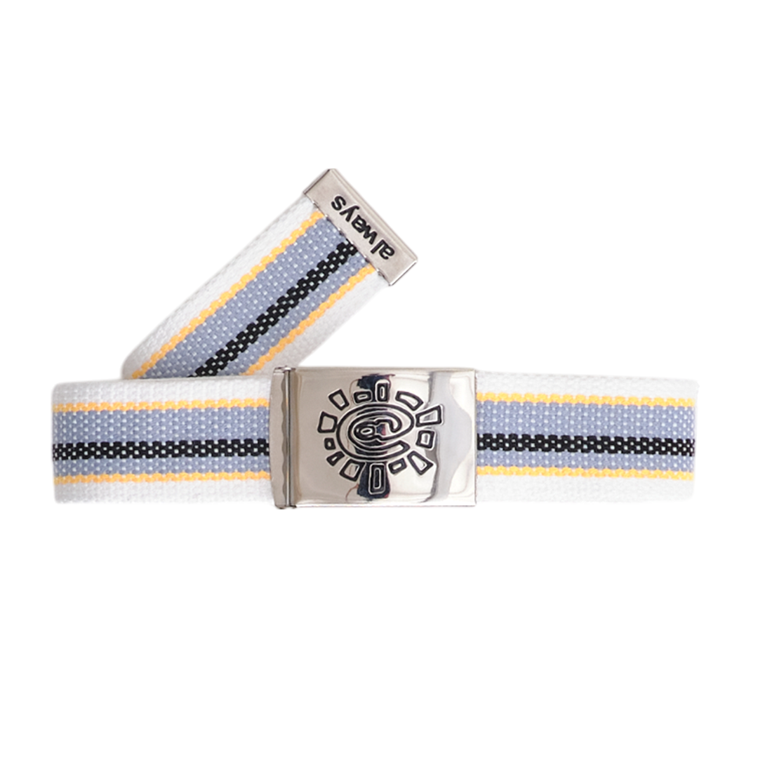 embossed silver buckle @sun stripe belt - white/grey/yellow/black ...