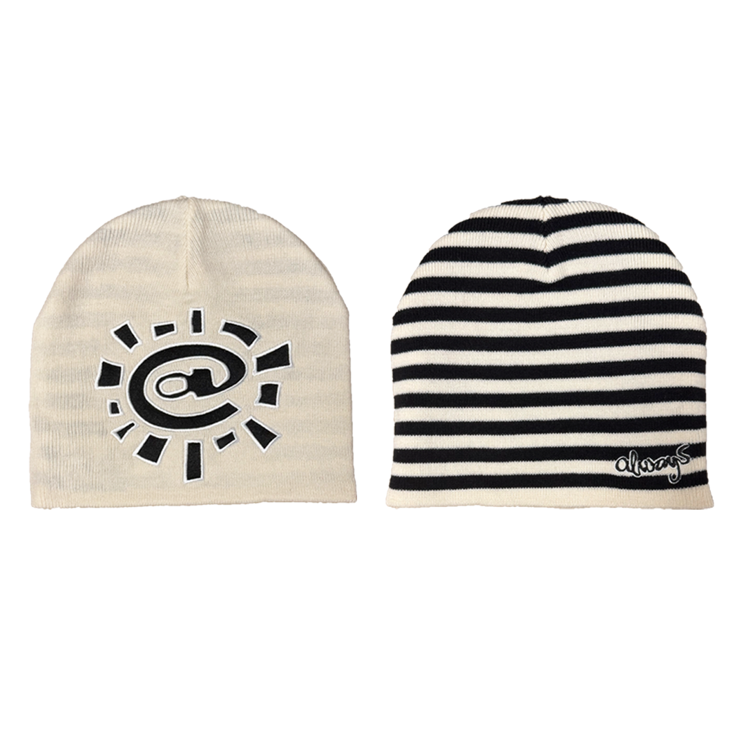 reversible embroid @sun beanie - white/black – always do what you should do